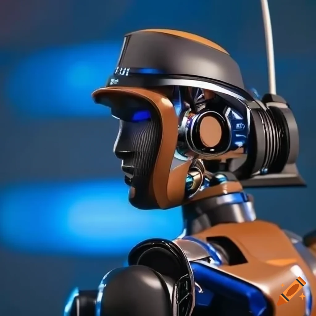 Expensive supervillain robot in brown and dark blue on Craiyon