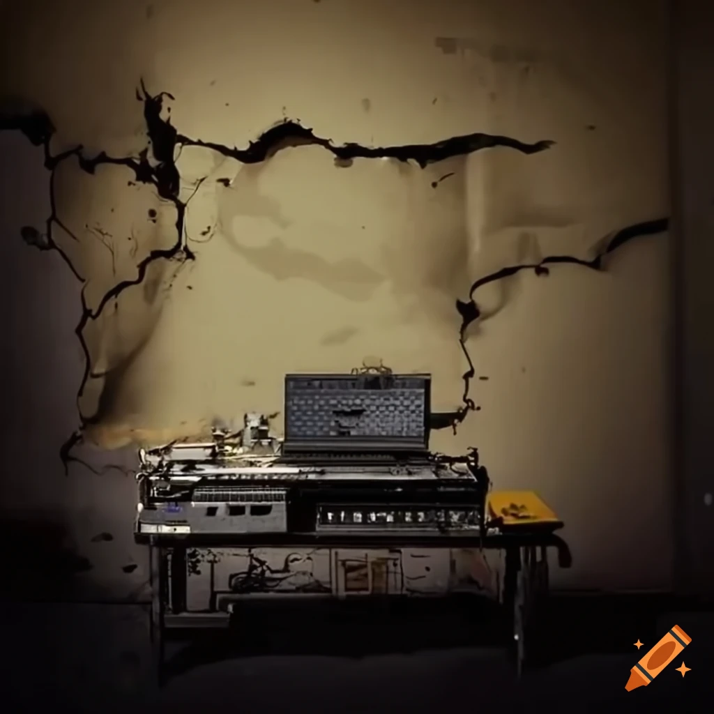 South park style recording studio with cracks and mold on Craiyon