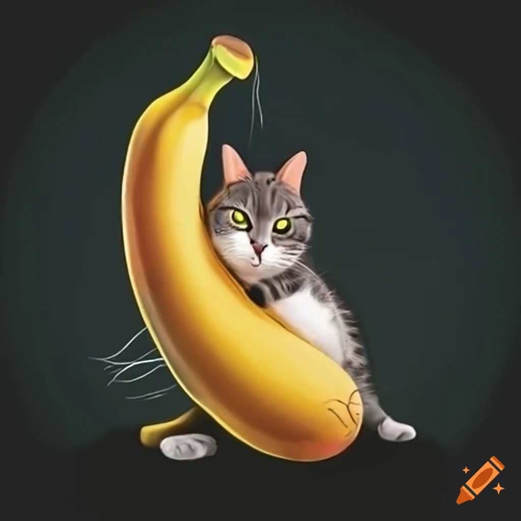 Hilarious cat meme with a banana on Craiyon