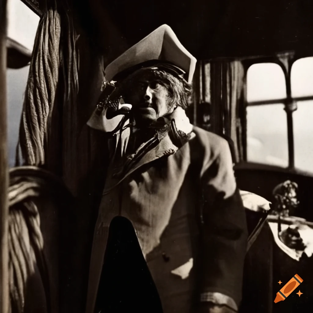 Portrait of a captain looking through a spyglass on Craiyon