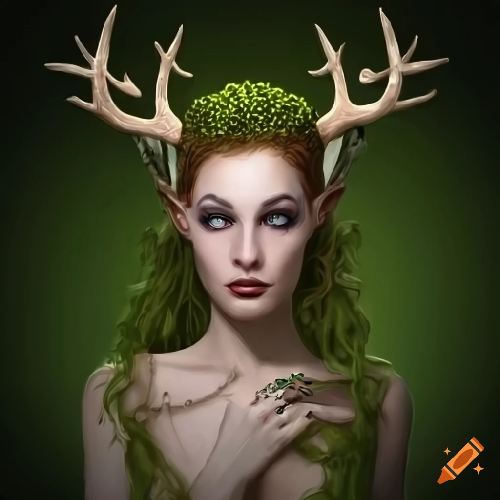 Artwork of a nymph with antlers on Craiyon