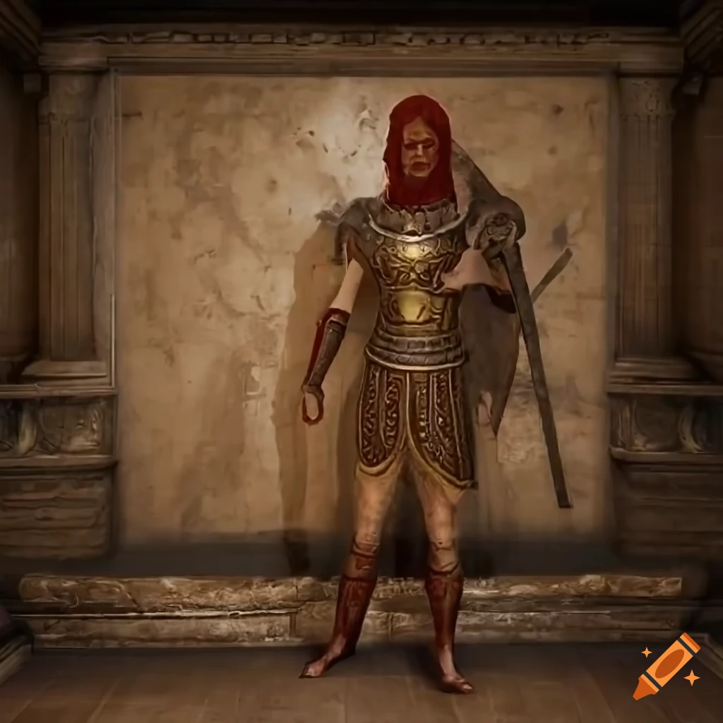 Unreal engine 5 art of an elf warrior with red hair and golden armor on ...