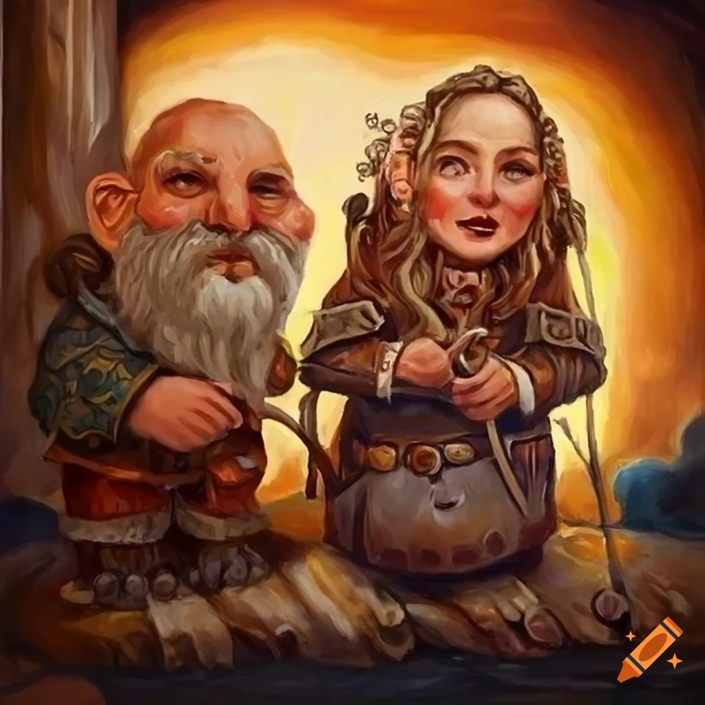 Whimsical painting of dwarf couple on Craiyon
