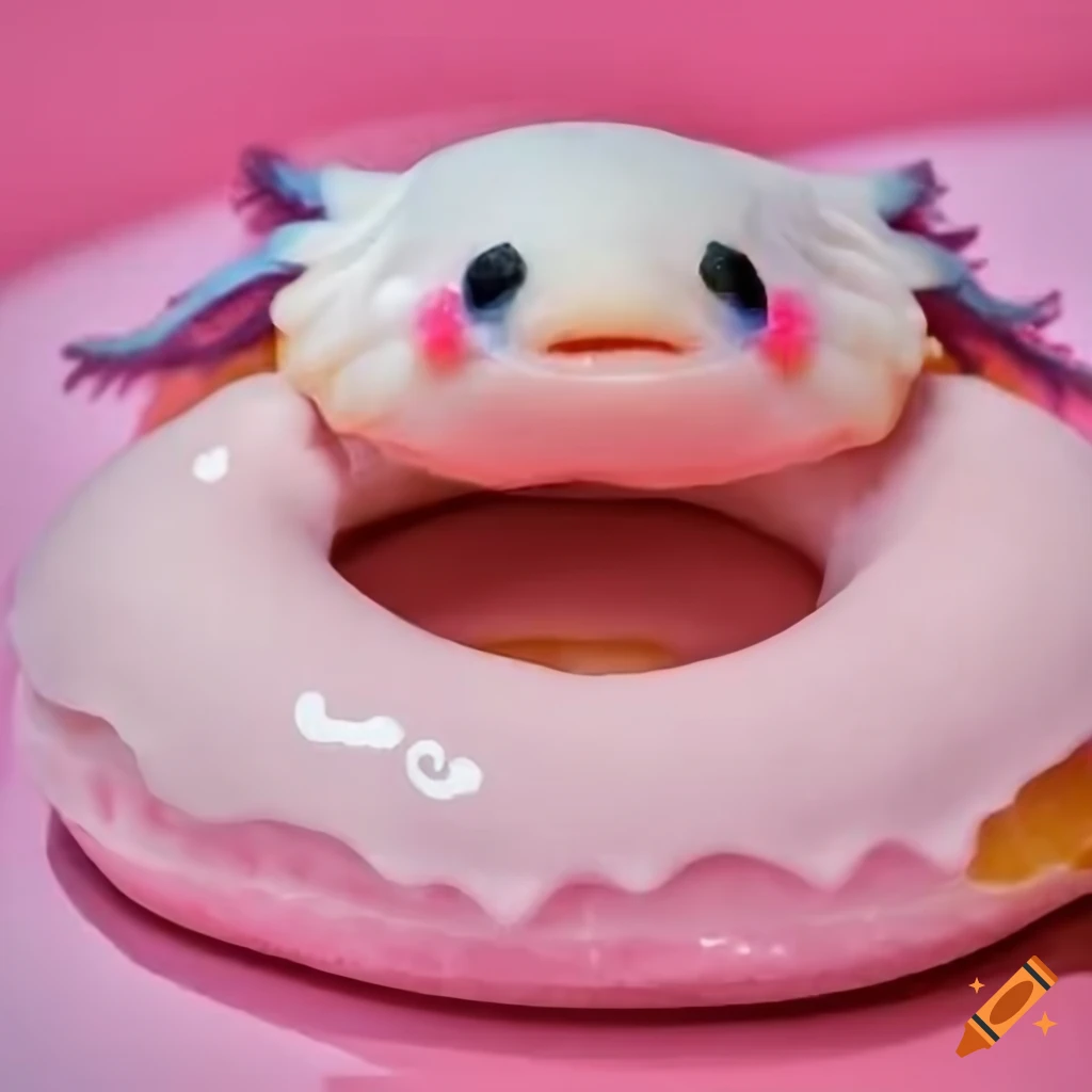Line sticker of a cute axolotl transforming into a donut on Craiyon