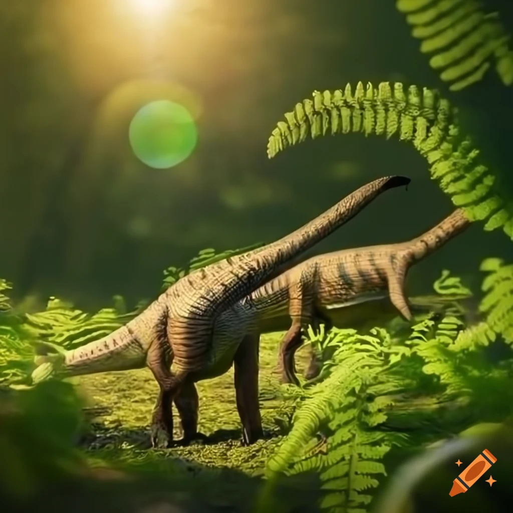 Beautiful Hadrosaurus Dinosaurs In A Fern Filled Field
