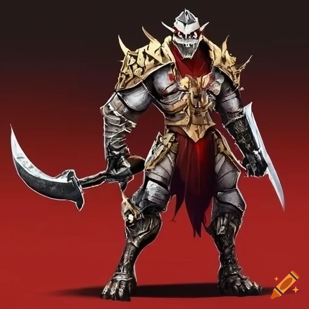 Fantasy art of a red-armored knight with a sword on Craiyon