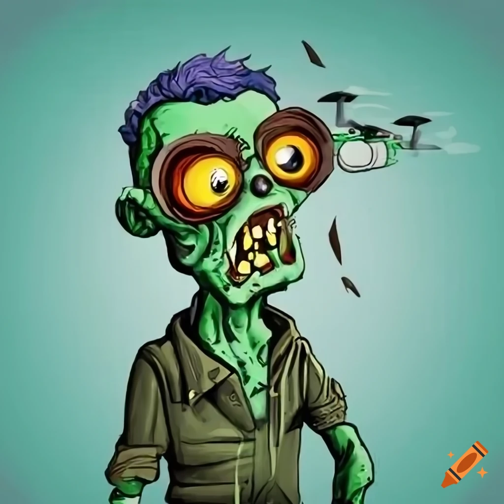 Cartoon illustration of a zombie drone pilot on Craiyon