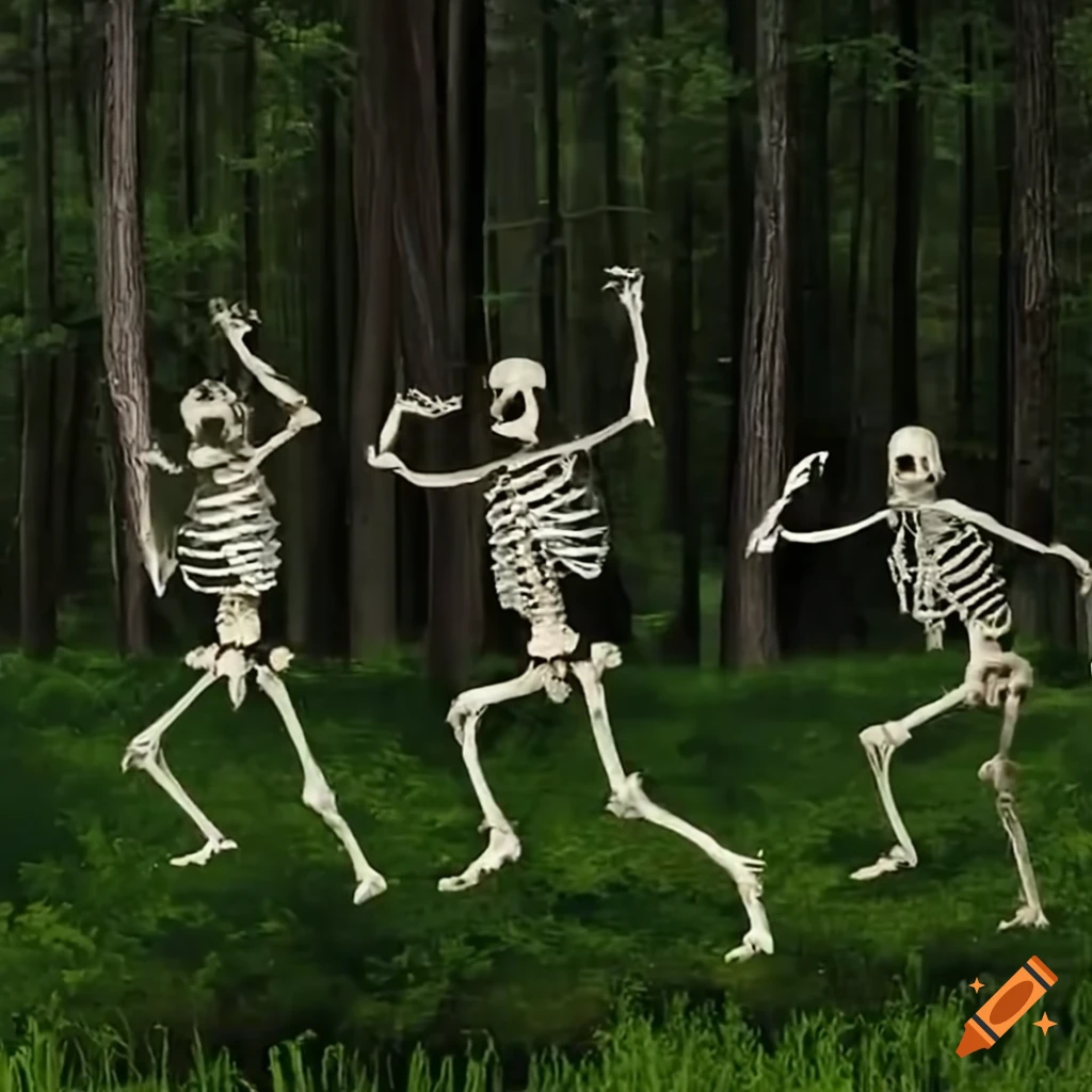 Funny dancing skeletons in the forest