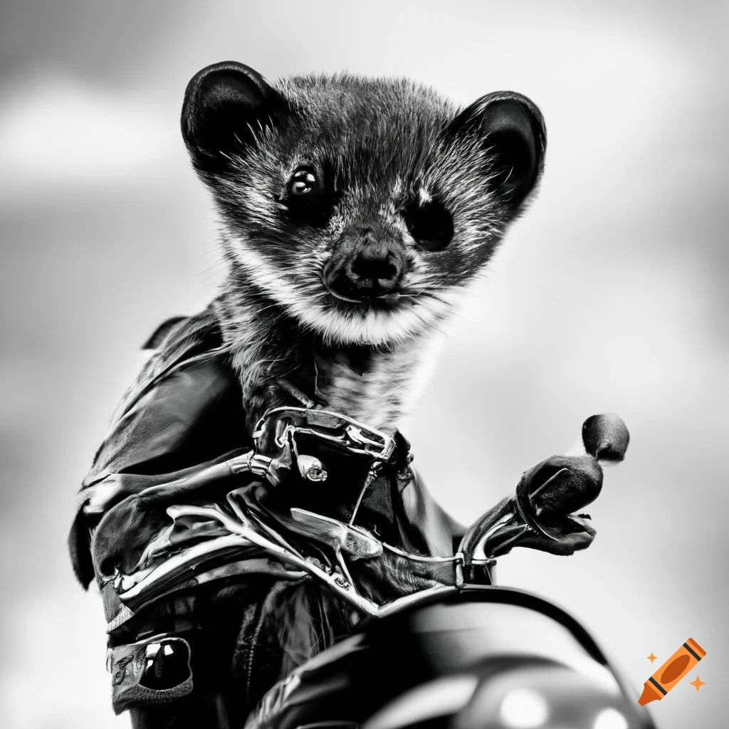 Image of a cool weasel riding a motorcycle on Craiyon