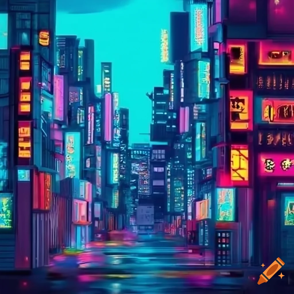 Neon-lit futuristic cityscape in the rain on Craiyon