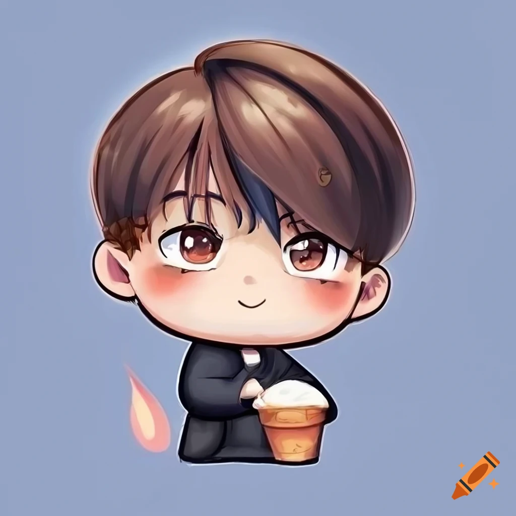 Chibi illustration of a shy boy with a vanilla soft serve ice cream on ...