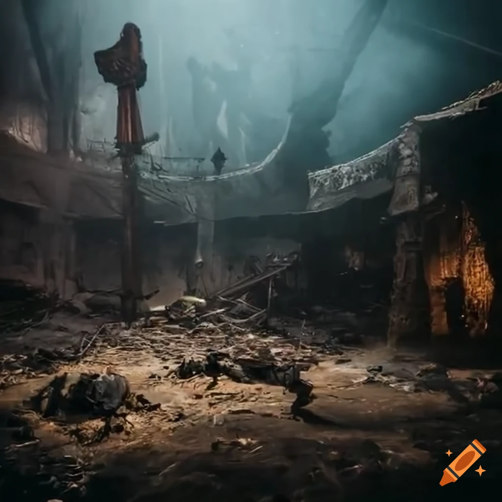 Artwork of a battle arena with warriors in a coastal setting on Craiyon