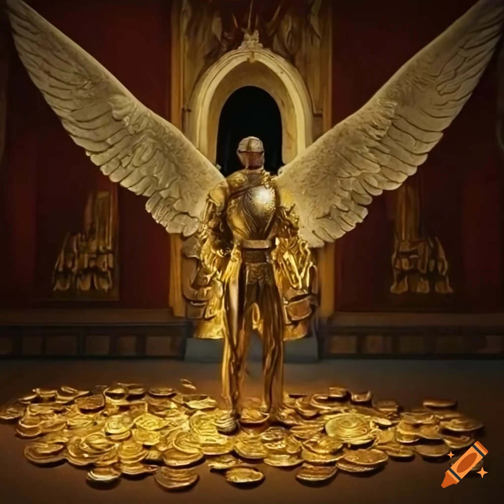 Golden suit of chainmail armor in a castle room on Craiyon