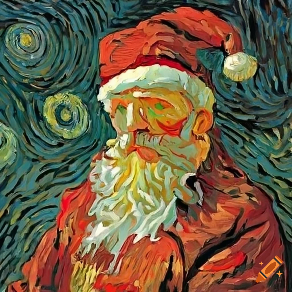Van gogh style painting of santa claus