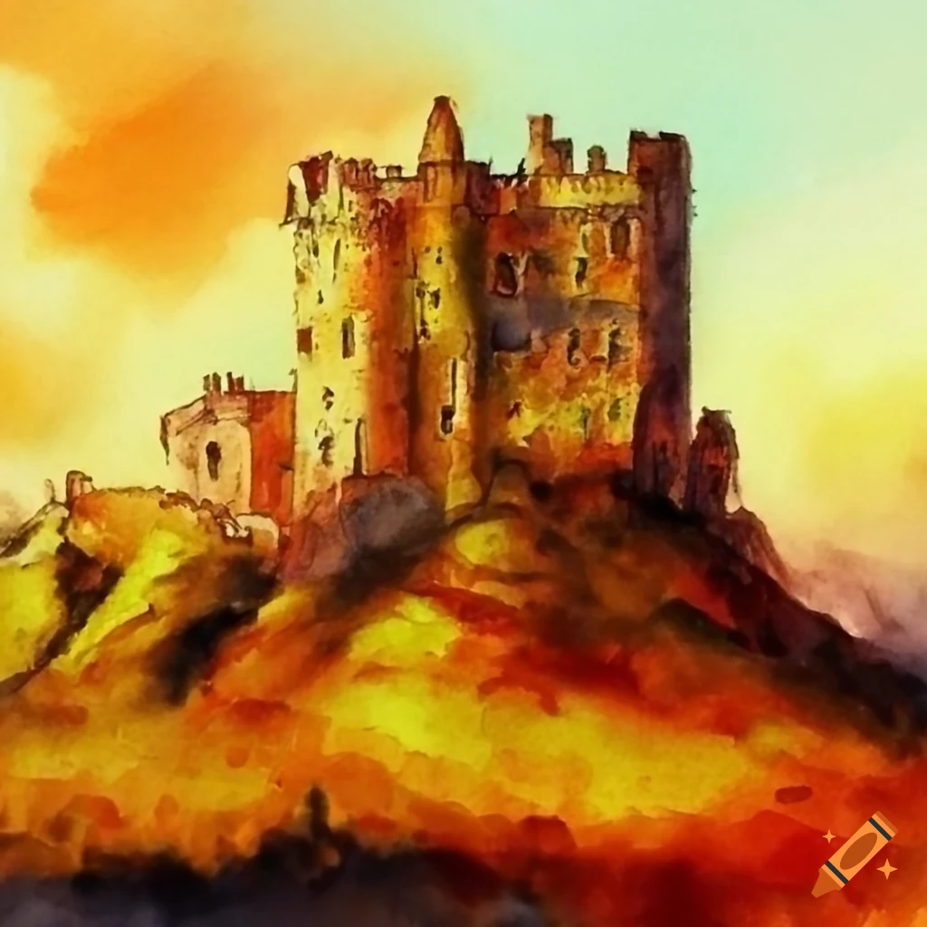 Watercolor painting of an irish castle on Craiyon
