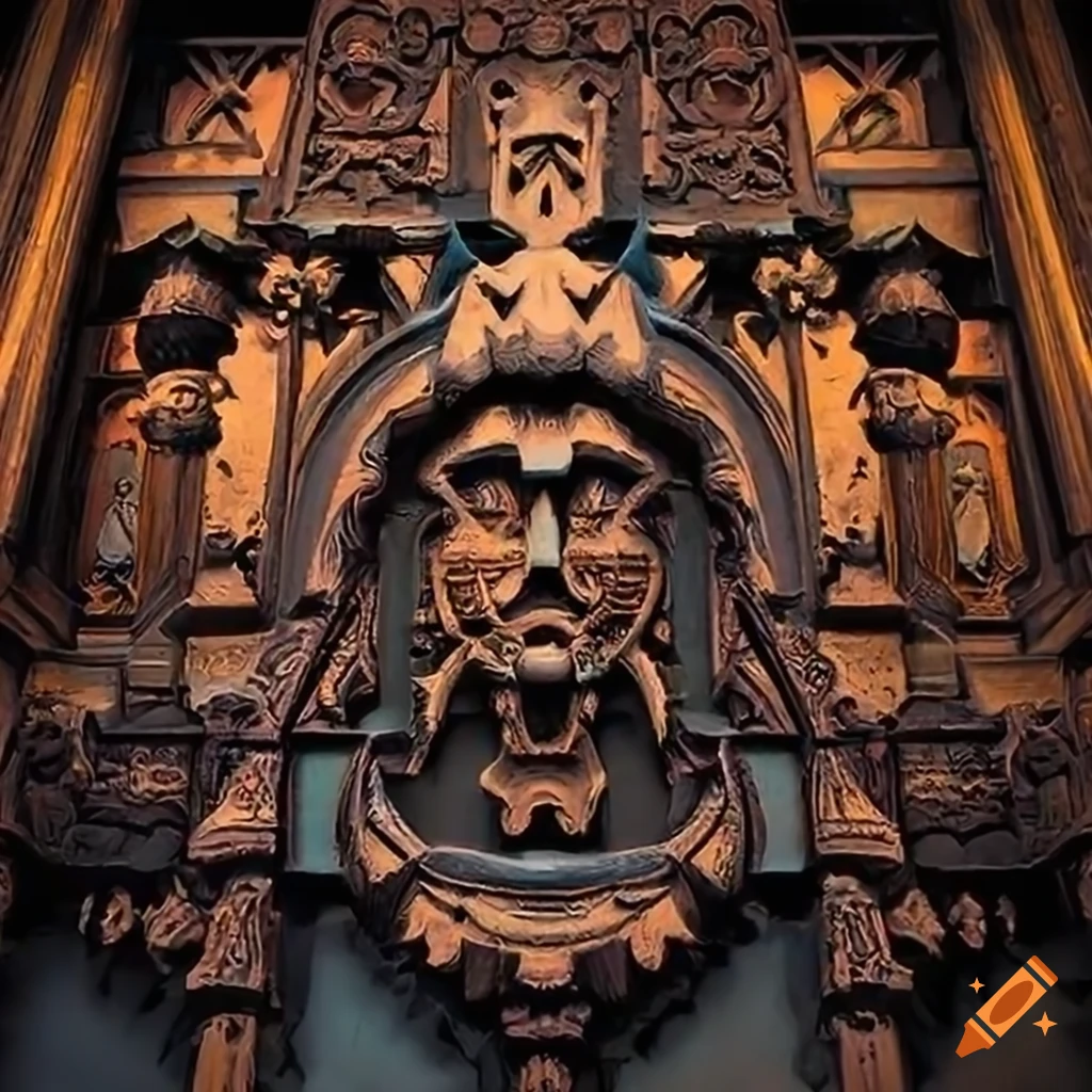 Detailed architectural stave carving artwork on Craiyon