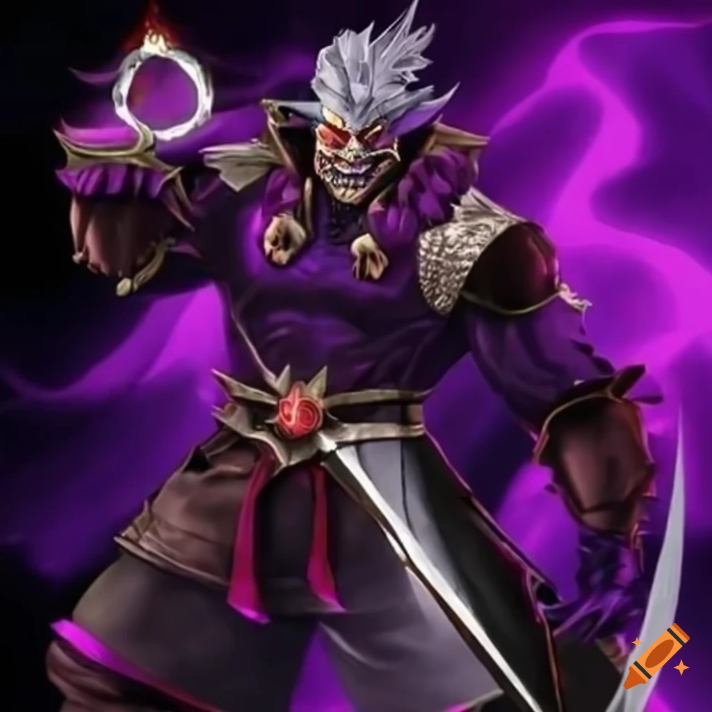Artwork of a purple armored knight with a sword
