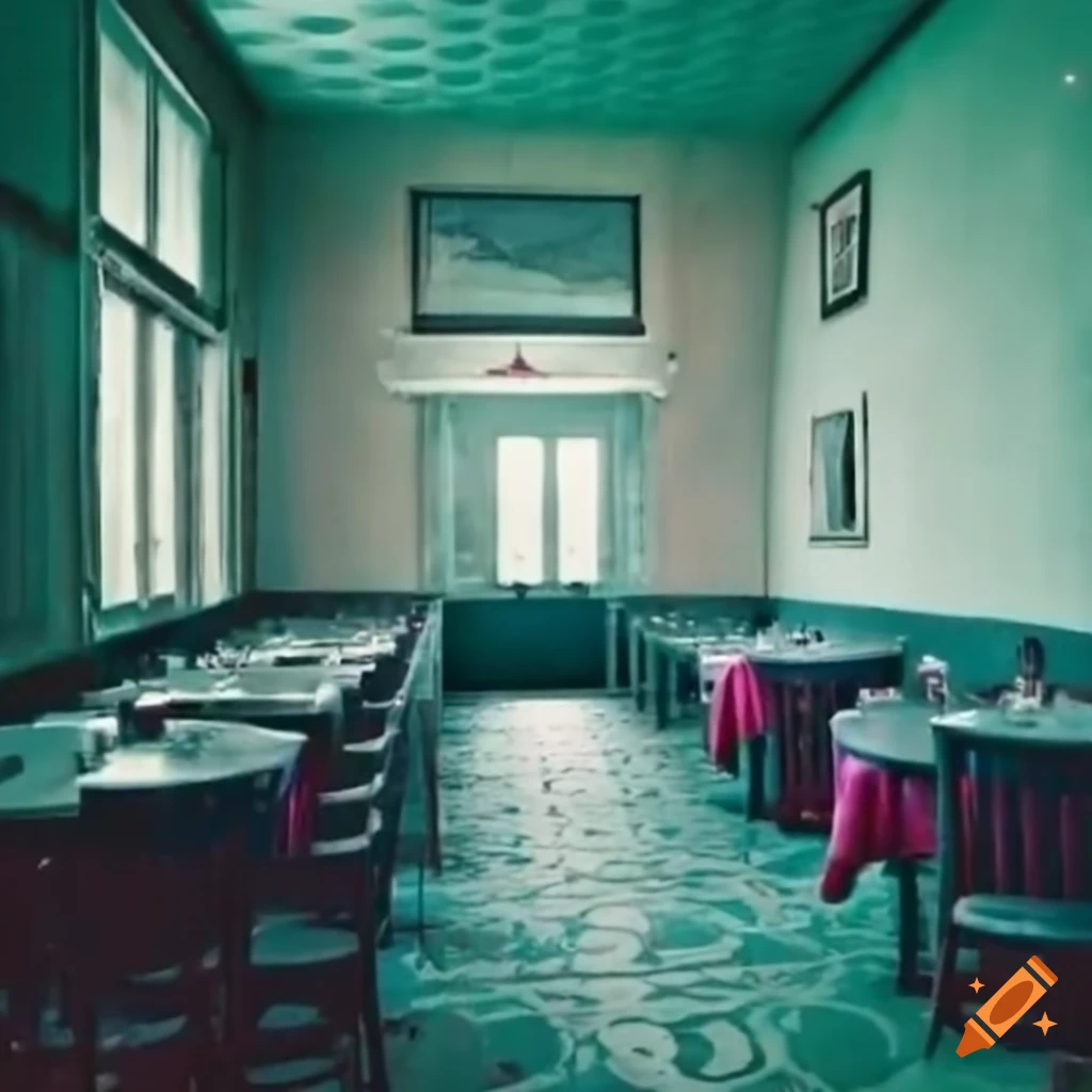 Haunting photograph of a liminal restaurant interior at night on Craiyon