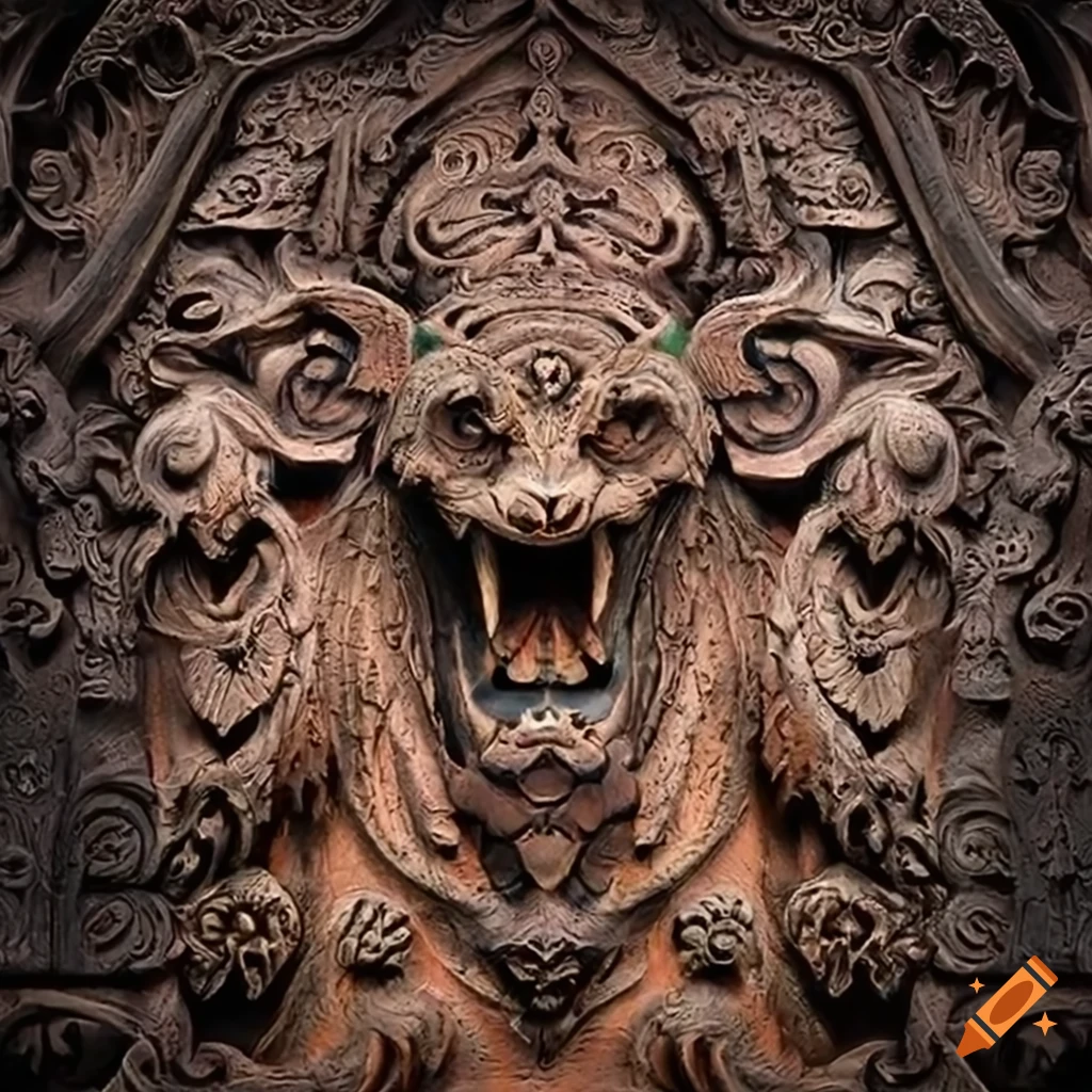 Detailed carving of a moth in architectural style on Craiyon