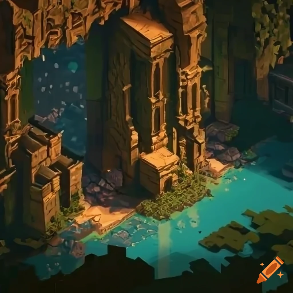 Detailed isometric concept art of outdoor terrain on Craiyon