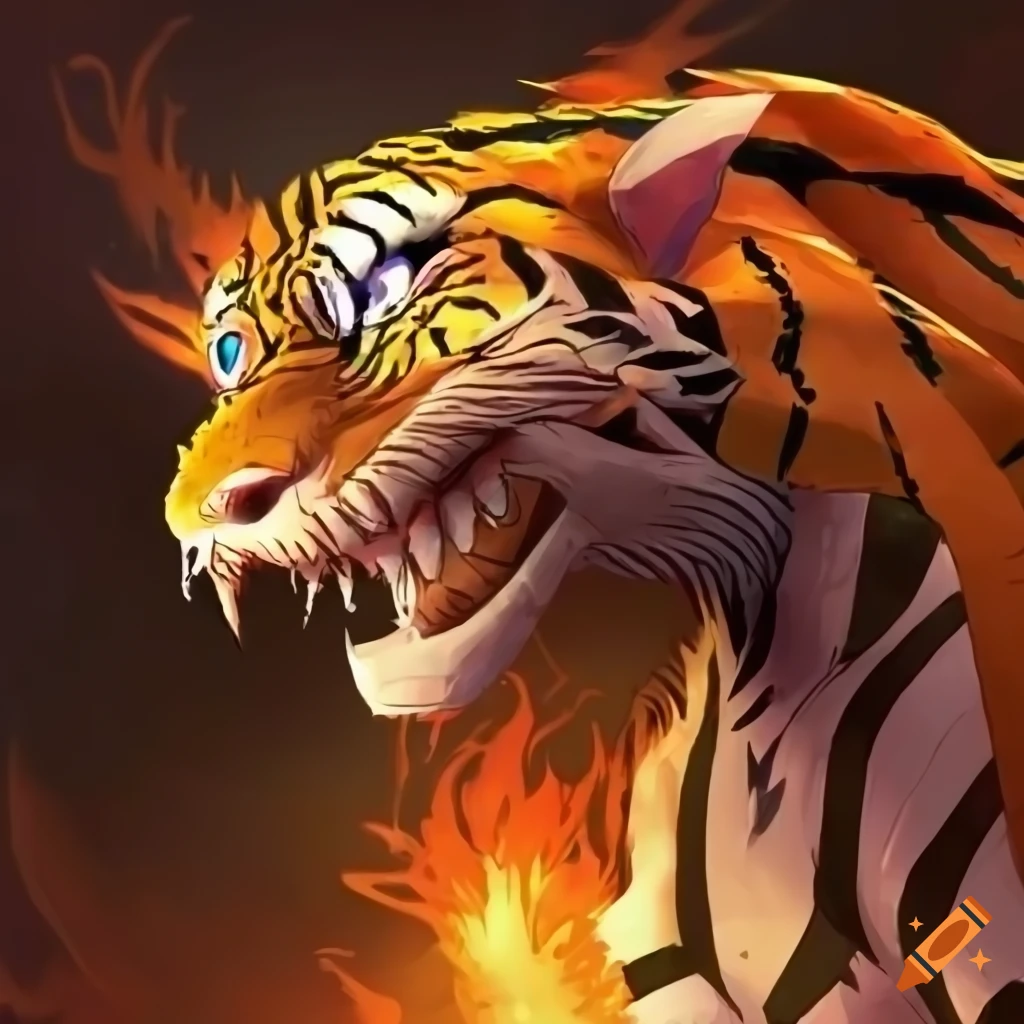 Illustration of a tiger and dragon in a fierce battle on Craiyon