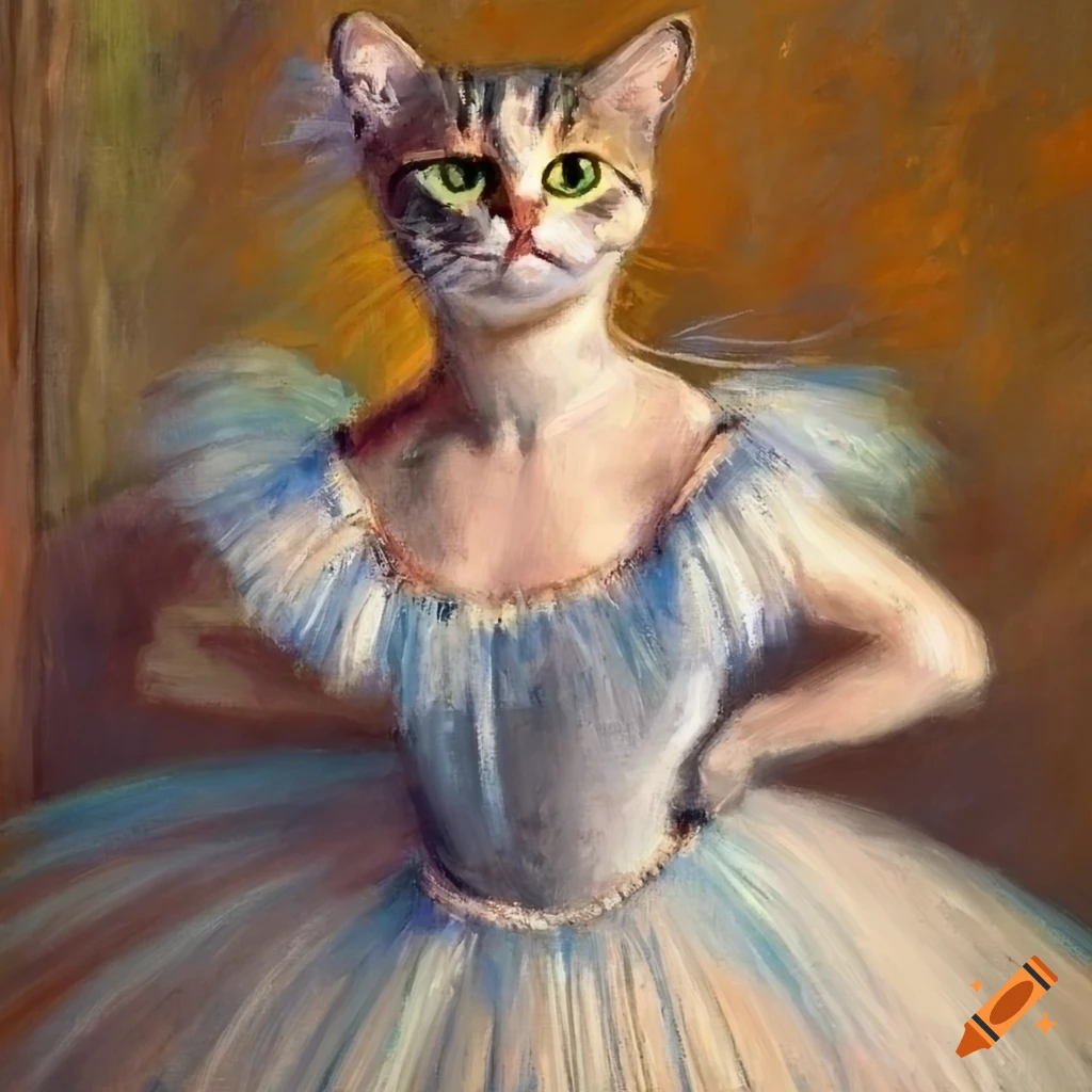 Impressionist painting of a cat in a ballet costume on Craiyon