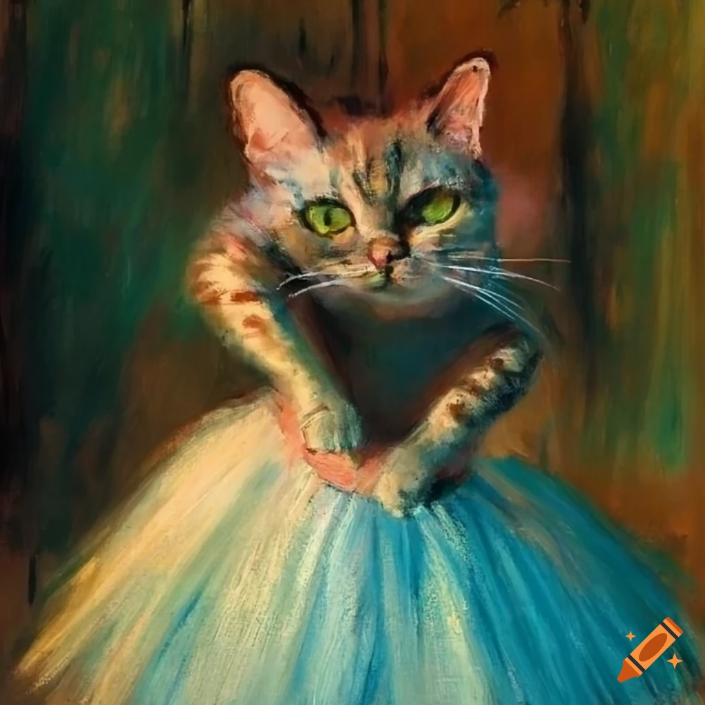 Impressionist painting of a cat in ballet costume on Craiyon