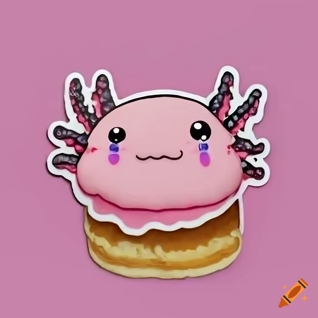 Line sticker of a cute axolotl transforming into a donut on Craiyon