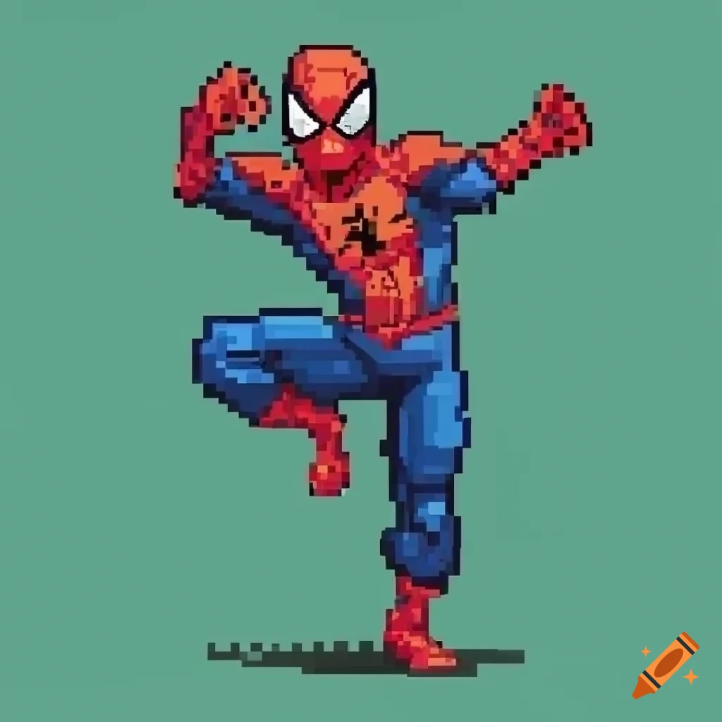 Pixel art of Spider-Man in a reggae-inspired costume on Craiyon