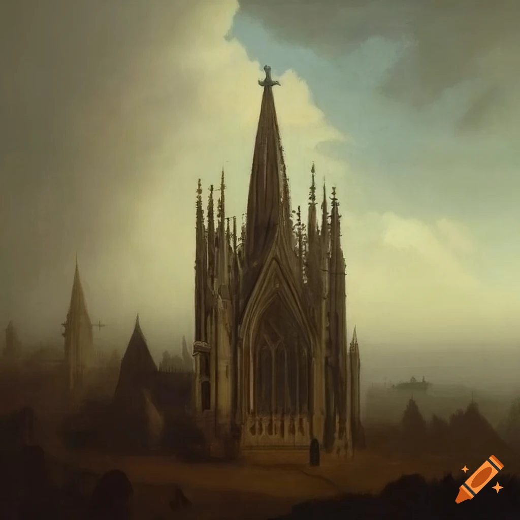 Foggy gothic architecture artwork on Craiyon