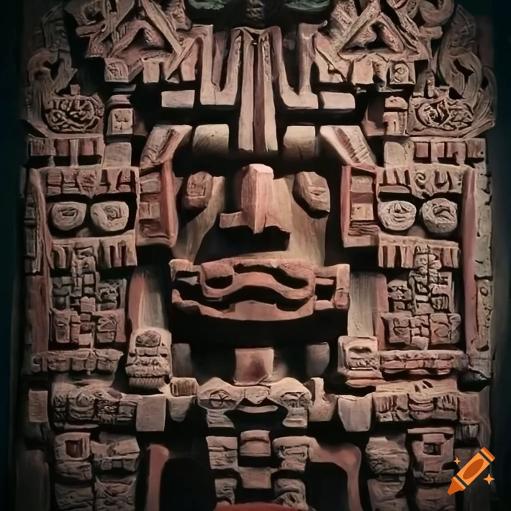 Aztec architectural stave carving artwork on Craiyon