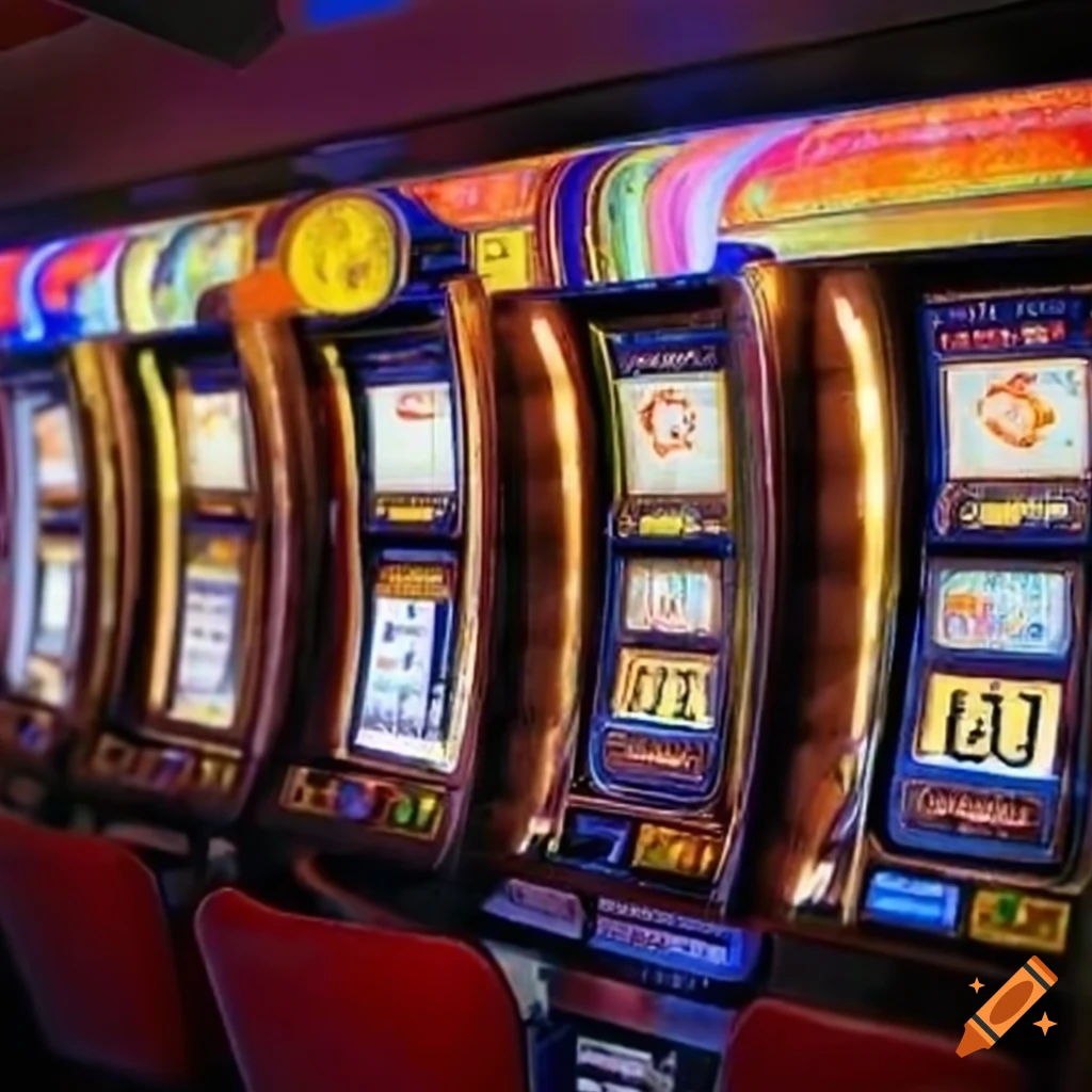 Slot machine bank in a casino with klimt-style blurring on Craiyon