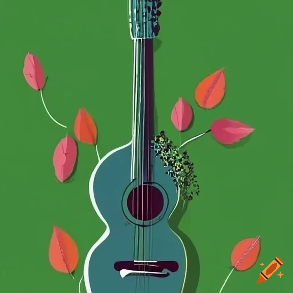 Unique guitar with leaf stems and flower pegs on Craiyon