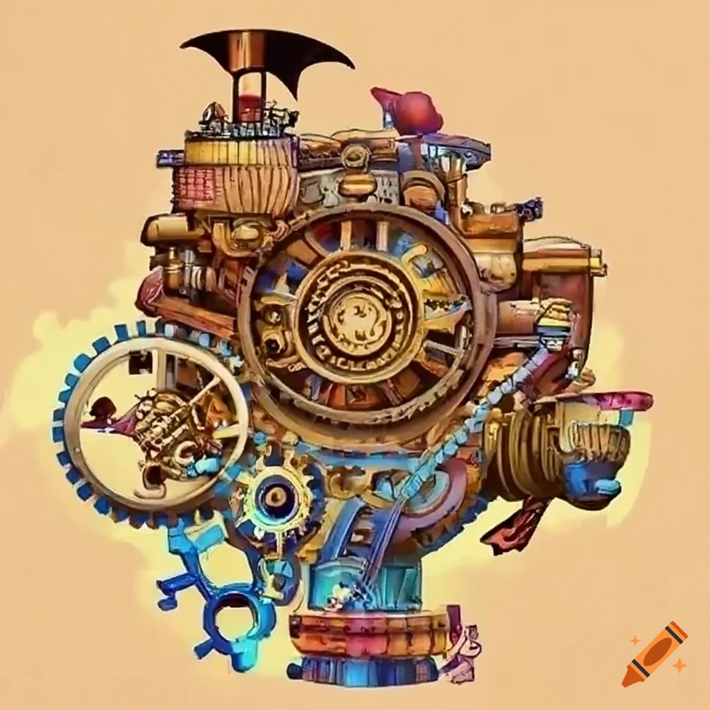 Image of a steampunk flying city with gears and a waterfall on Craiyon