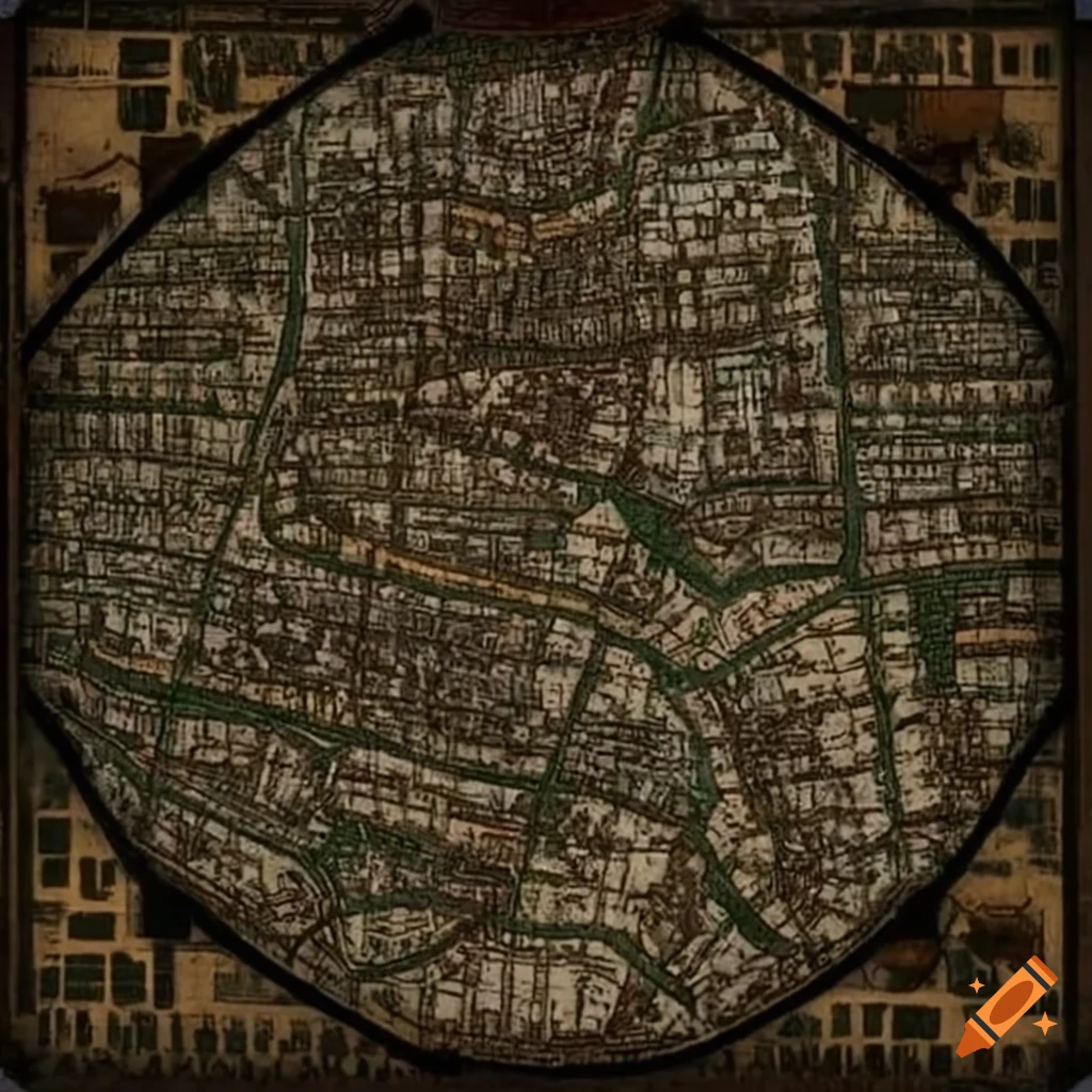 Map of a fortified war-torn city on Craiyon