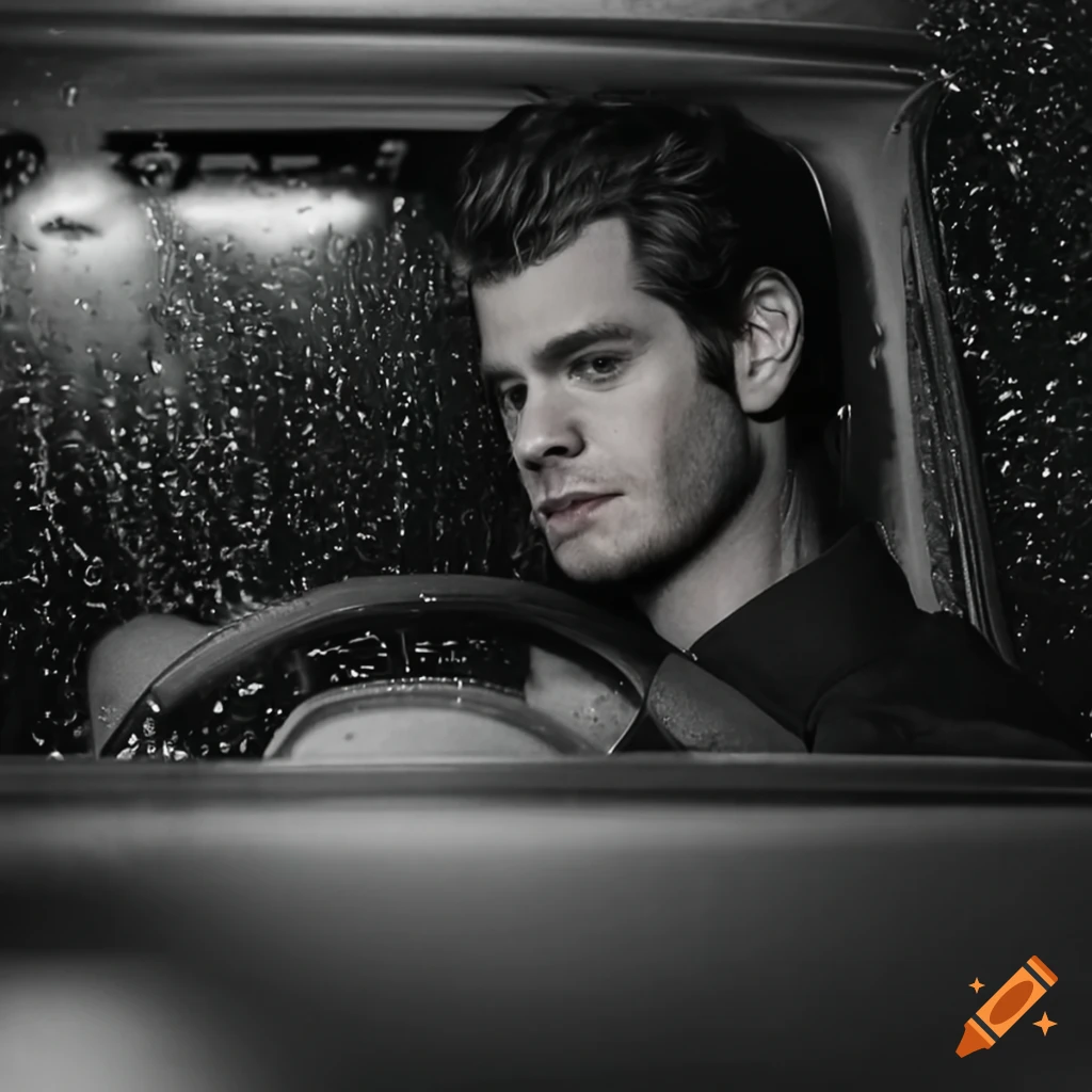 Andrew garfield sitting alone in a car at night