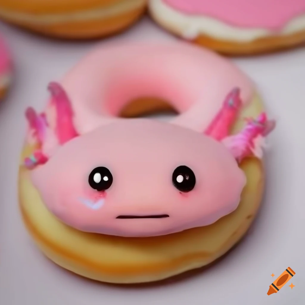 Line sticker of a cute axolotl transforming into a donut on Craiyon
