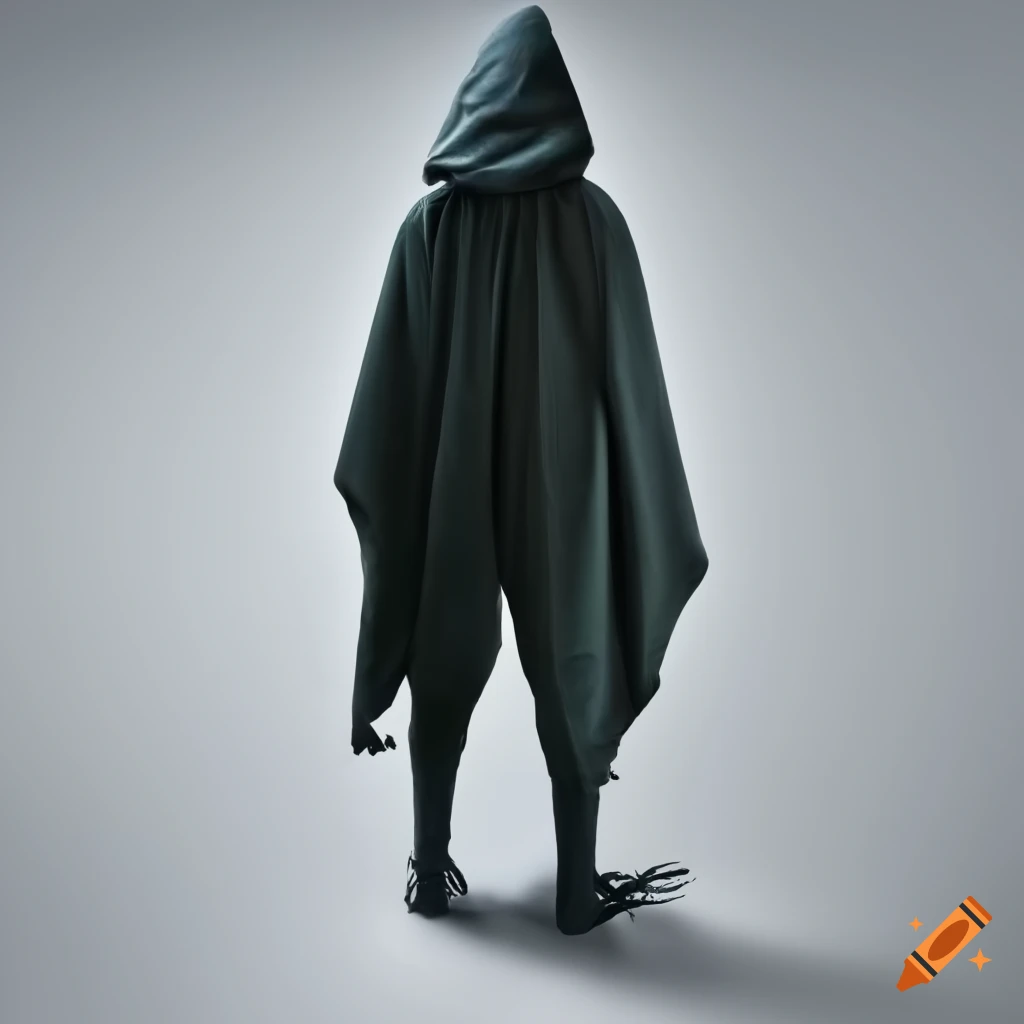 Back view of an alien with a hooded cape on Craiyon
