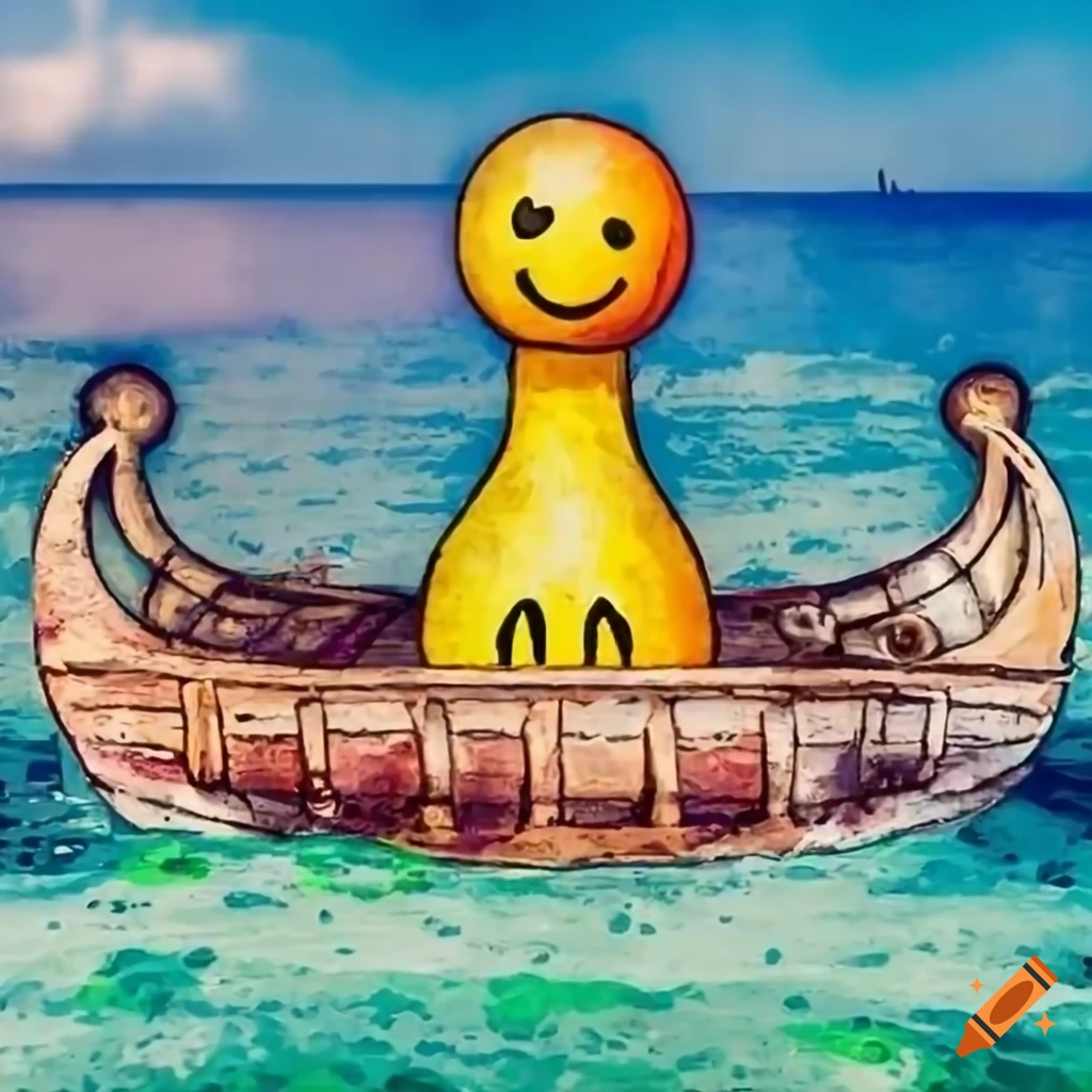 Smiley face pawn chess piece in a viking boat on Craiyon