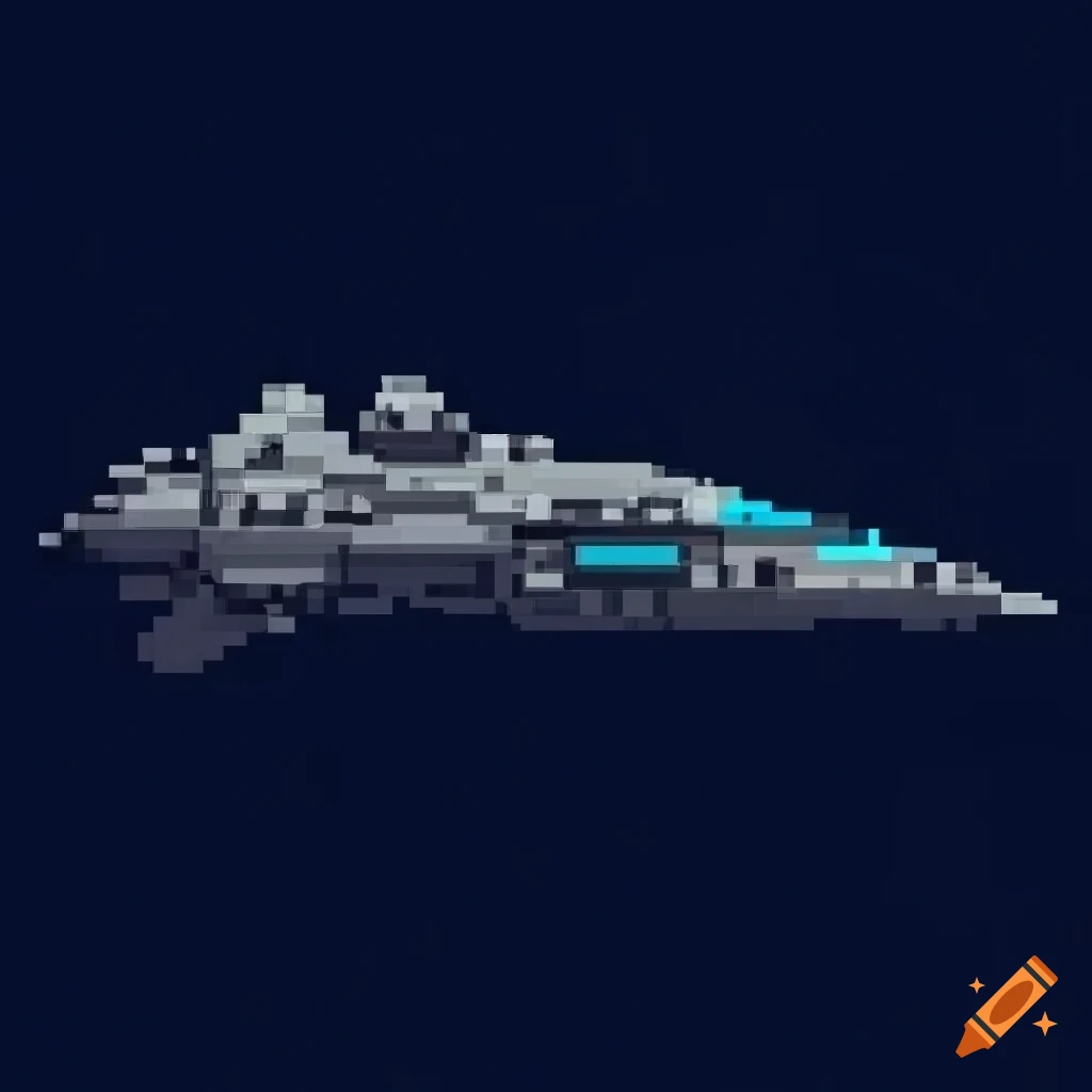 Pixel art of a futuristic battle ship on Craiyon