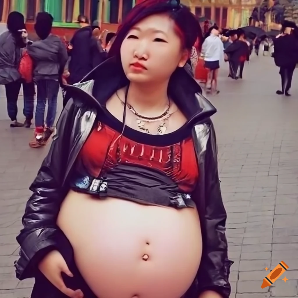 Photo Of A Heavily Pregnant Chinese Woman At A Theme Park On Craiyon
