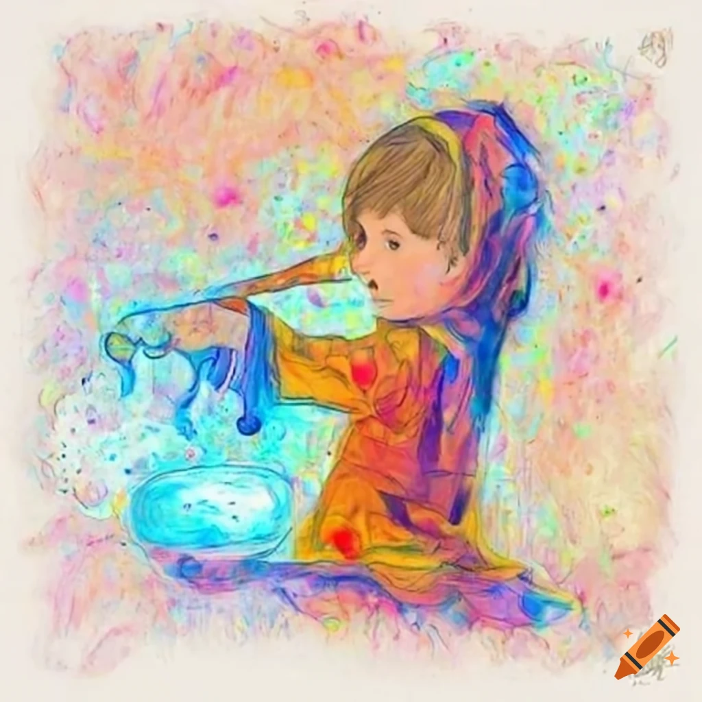 Child mage washing magic wand