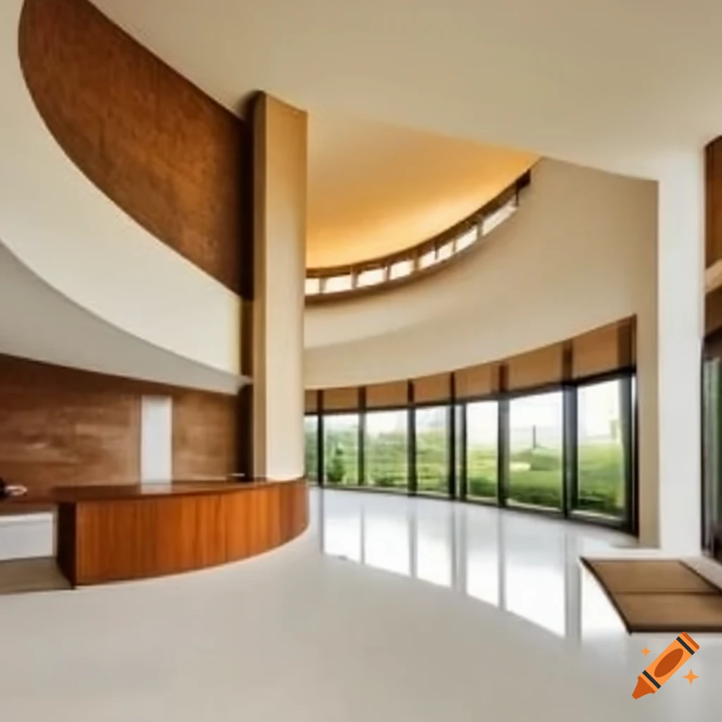 Sunset/sunrise in a minimalist hotel lobby hall