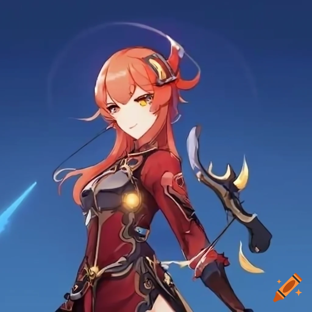 Character from Genshin Impact with pyro vision and fire bow on Craiyon