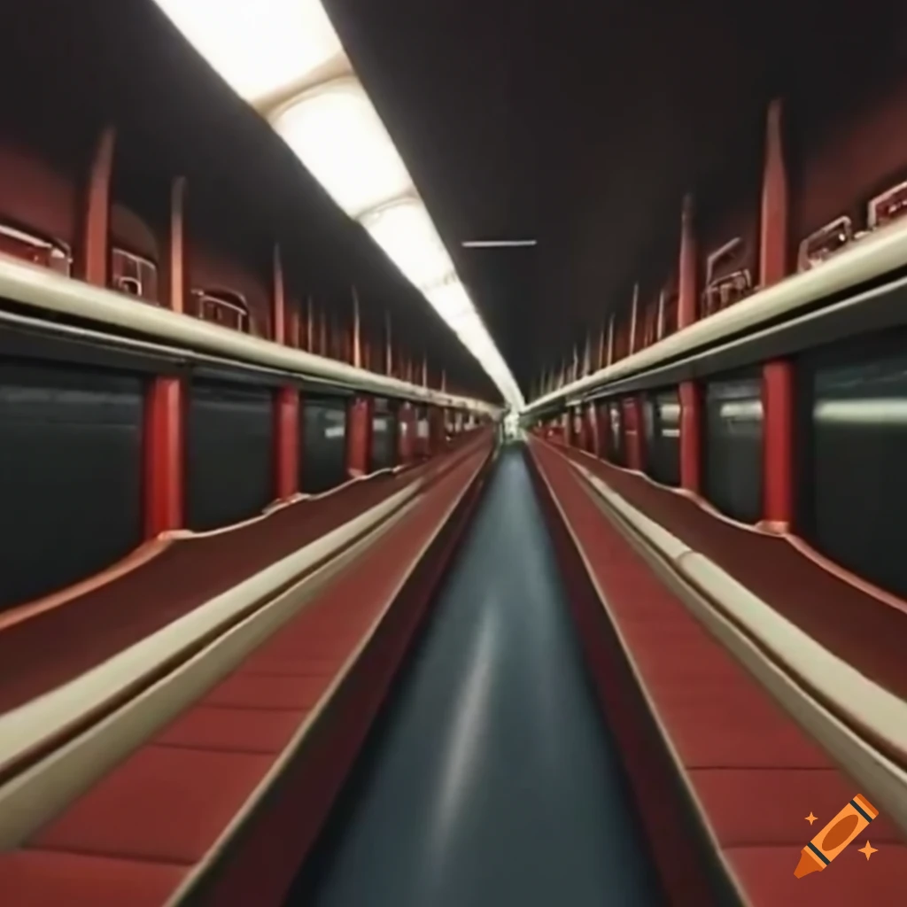 Eerie film photograph of a haunting train interior on Craiyon