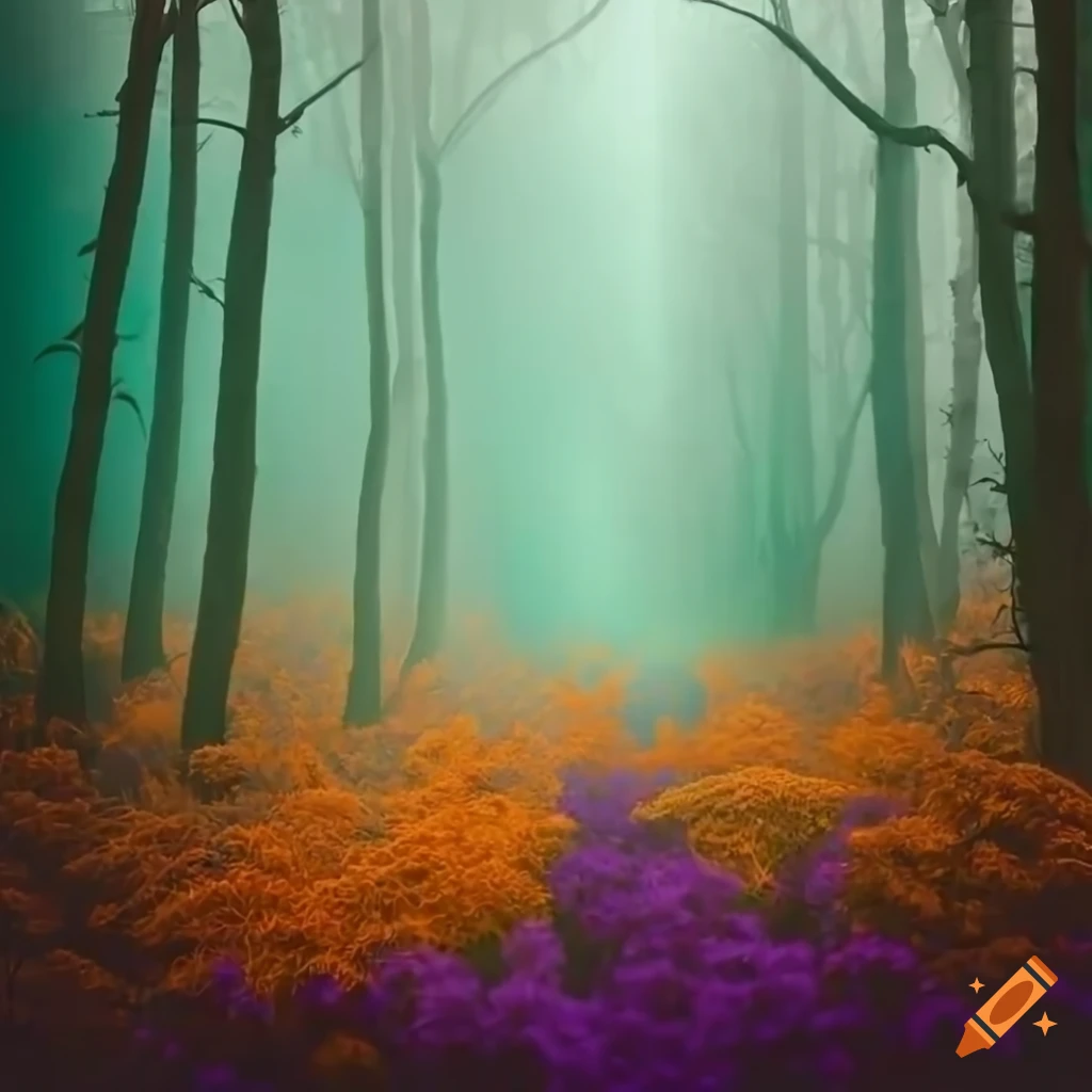 Forest clearing in a bright magical forest under midday sun on Craiyon