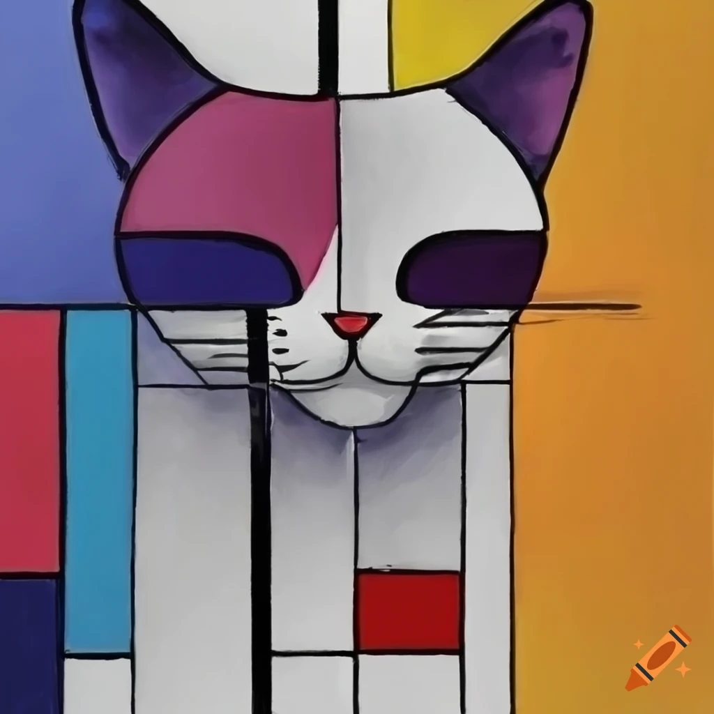 Mondrian style painting of a cat on Craiyon