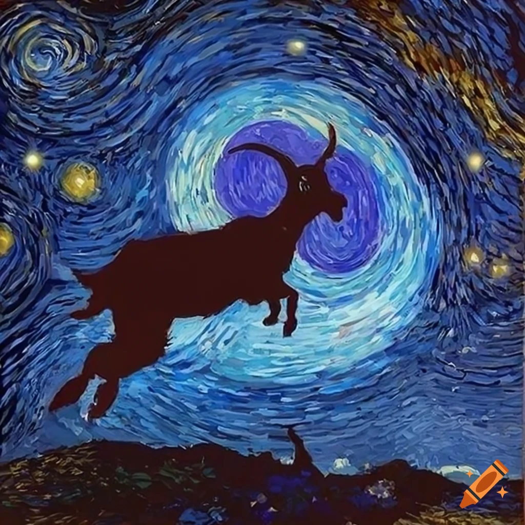 Cosmic goat silhouette painting by vincent van gogh