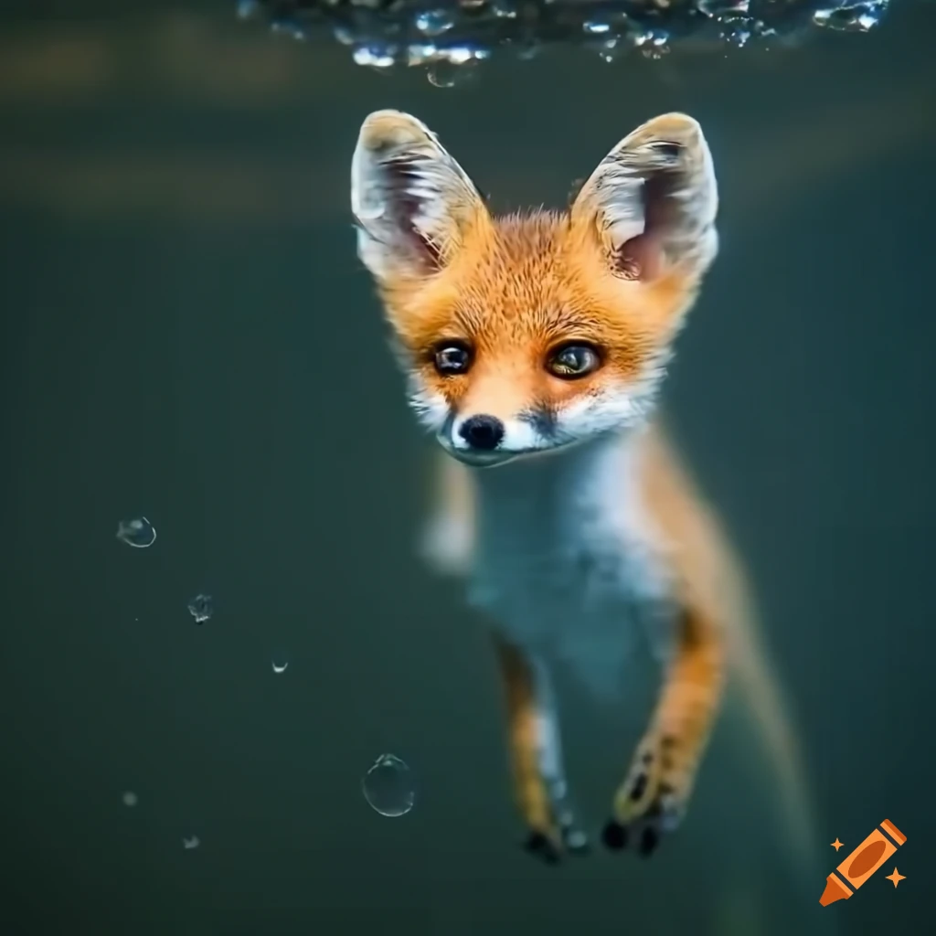 A fox swimming deeply in the sea on Craiyon