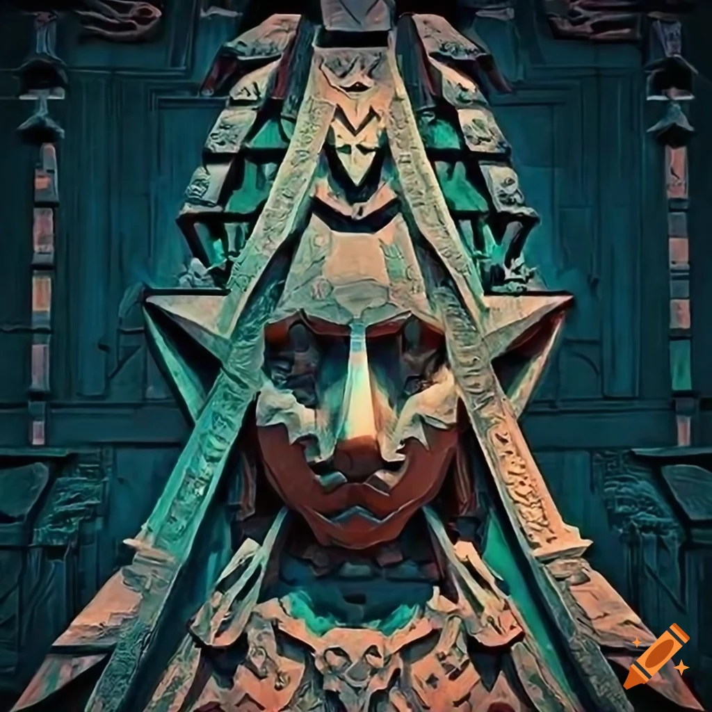 Detailed architectural carving in zelda game style